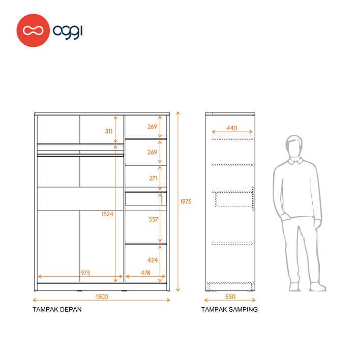 Oggi - Lemari Pakaian / Wardrobe / Oggi Lotus Wardrobe 150SL - Brown ...